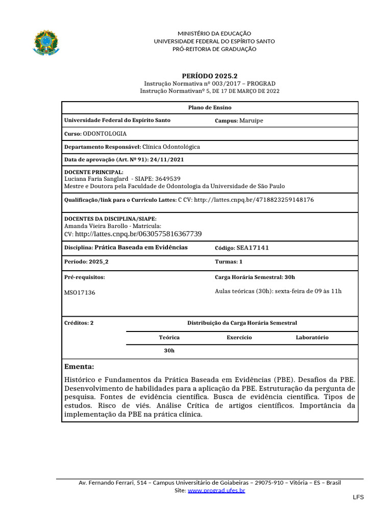 2. Plano de Ensino Pbe 2025 | PDF | Science | Inquérito
