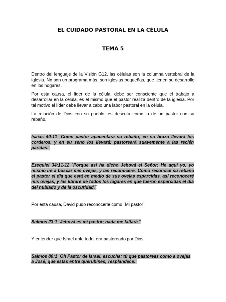 El Cuidado Pastoral en La Célula.. | PDF | Libro de rut | Moisés