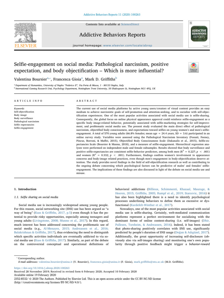 Selfie-Engagement on Social Media Pathological Narcissism, Positive ...