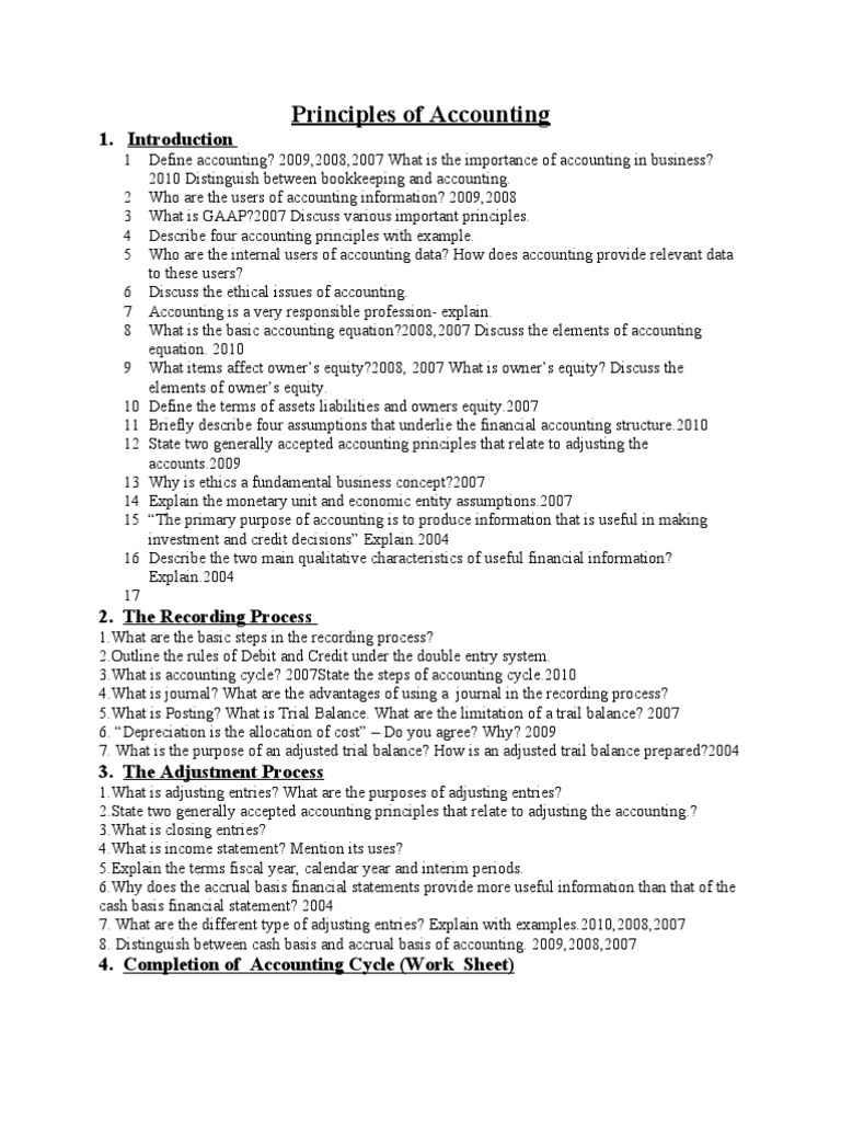 Accounting Important Theory Question | PDF | Debits And Credits ...