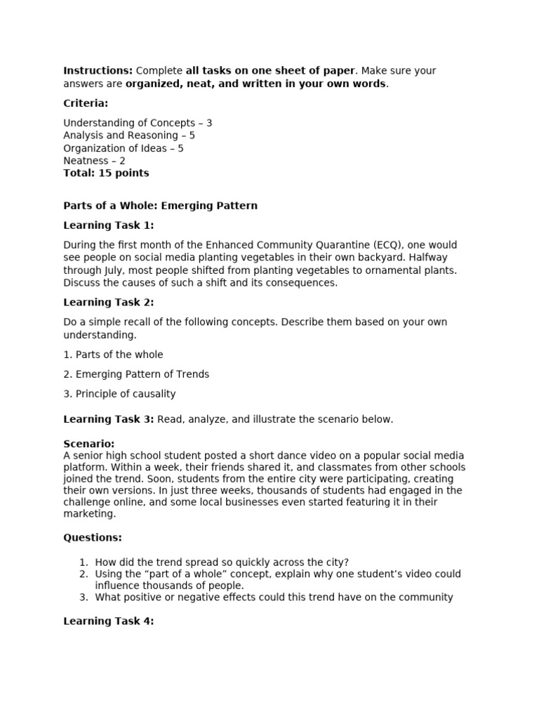 Parts of the Whole Activity | PDF