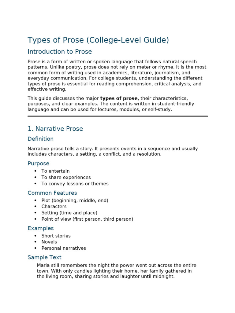 Types of Prose for College Students | PDF | Narrative | Essays