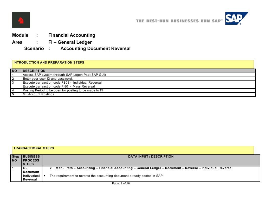 Sap FB08 & F.80 Tutorial: Document Reversal | Accounting | Information ...