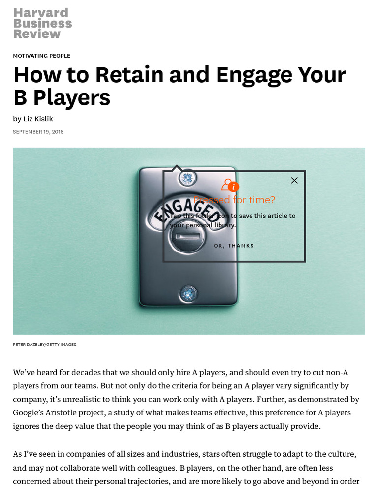 How To Retain and Engage Your B Players | PDF | Behavioural Sciences ...