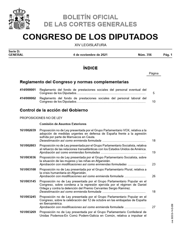 Bocg 14 D 356 | PDF | Cortes Generales | Cuidado de la salud