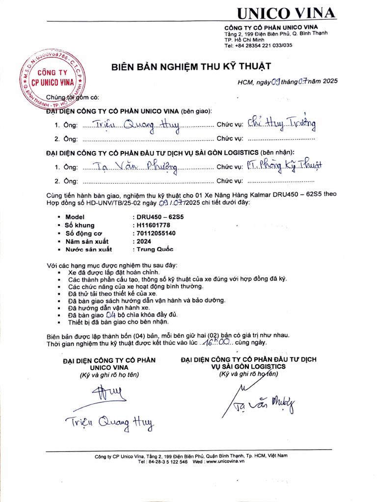 20250709-BBNT Kỹ Thuật Xe Nâng DRU450 - H11601778 (M51) - Sài Gòn Logistics | PDF