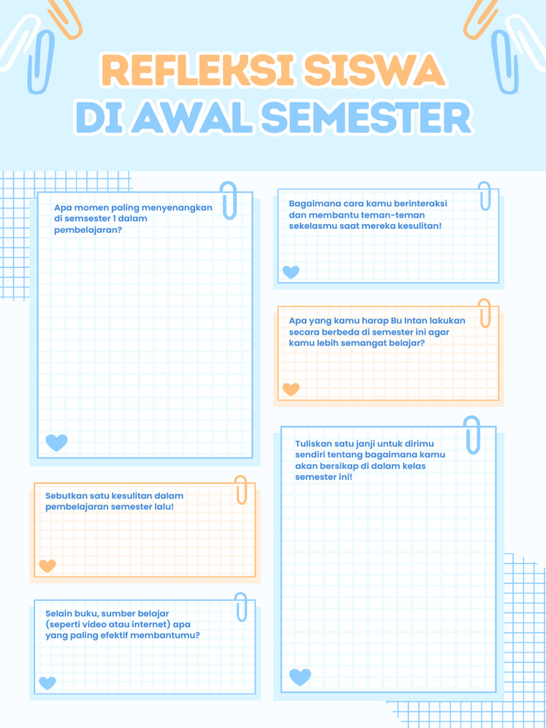 Lembar Kerja Refleksi Siswa Awal Semester Dalam Gaya Minimalis Biru ...