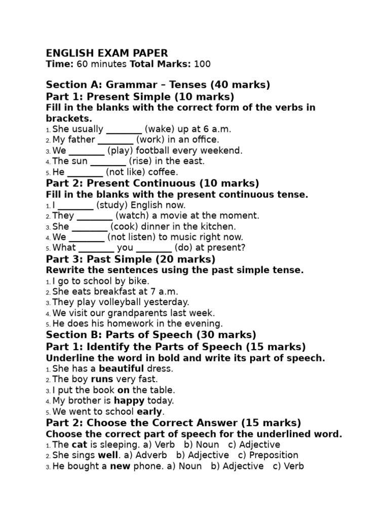 English Exam Paper | PDF