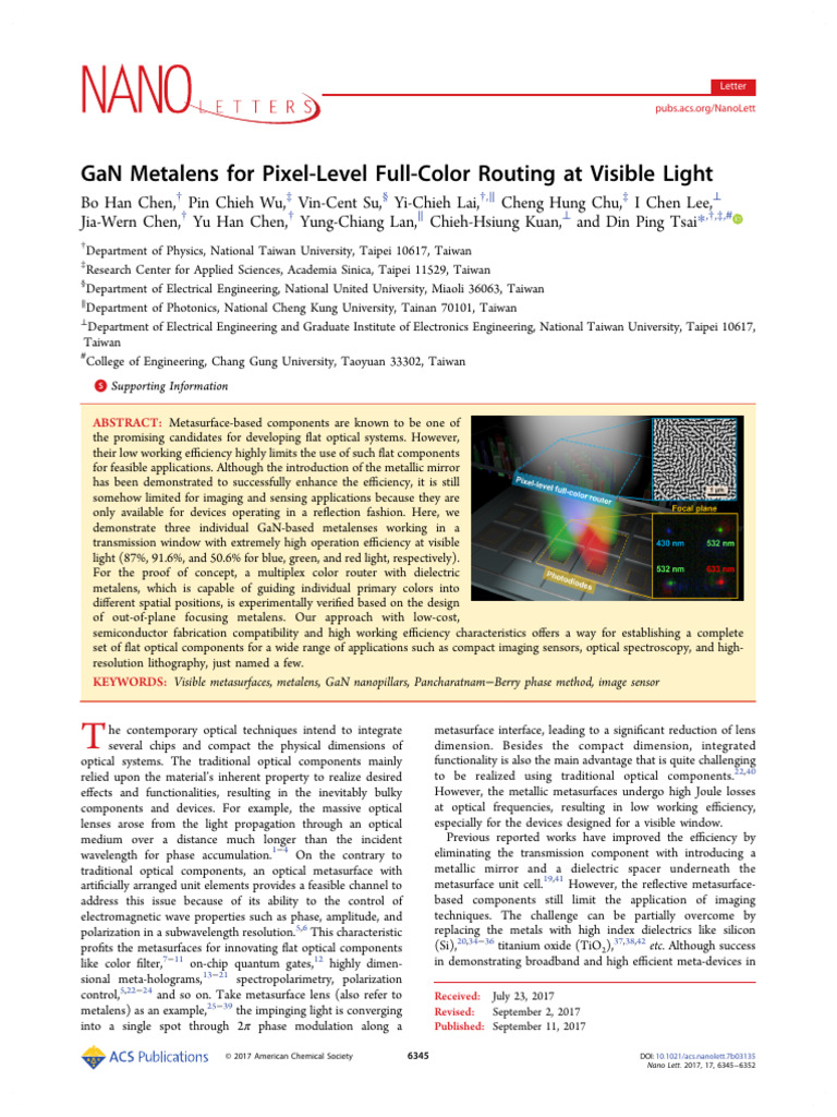 GaN Metalens for Pixel-Level Full-Color Routing at Visible Light | PDF ...