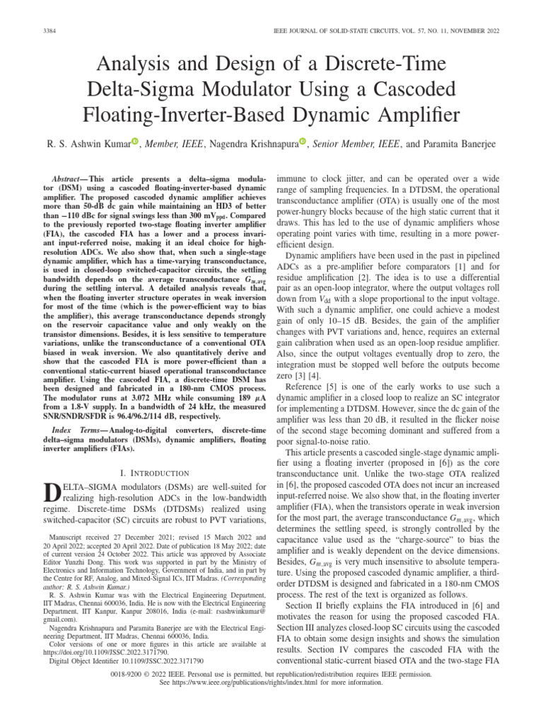 Analysis and Design of A Discrete-Time Delta-Sigma Modulator Using A ...