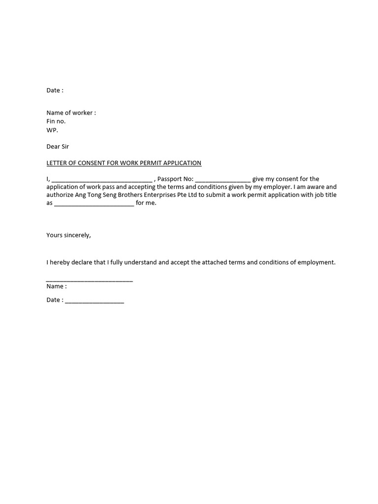 Letter of Consent For Work Permit Application Atsb | PDF