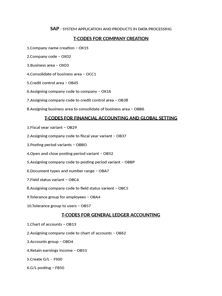SAP Tcodes | PDF