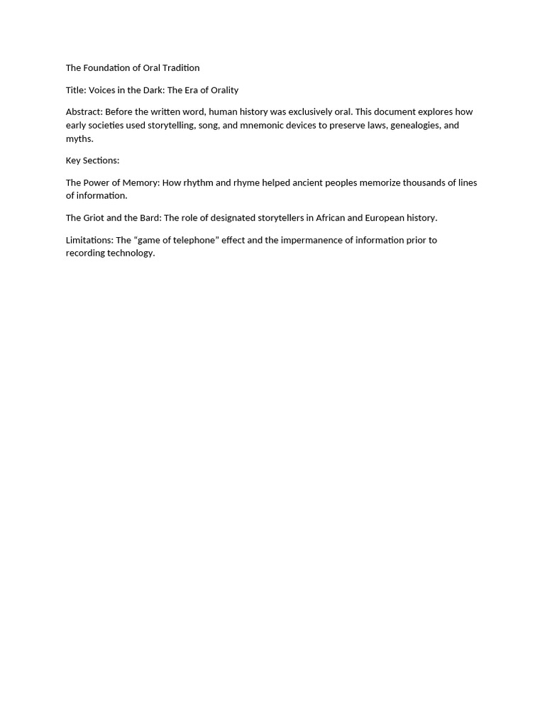 The Foundation of Oral Tradition | PDF