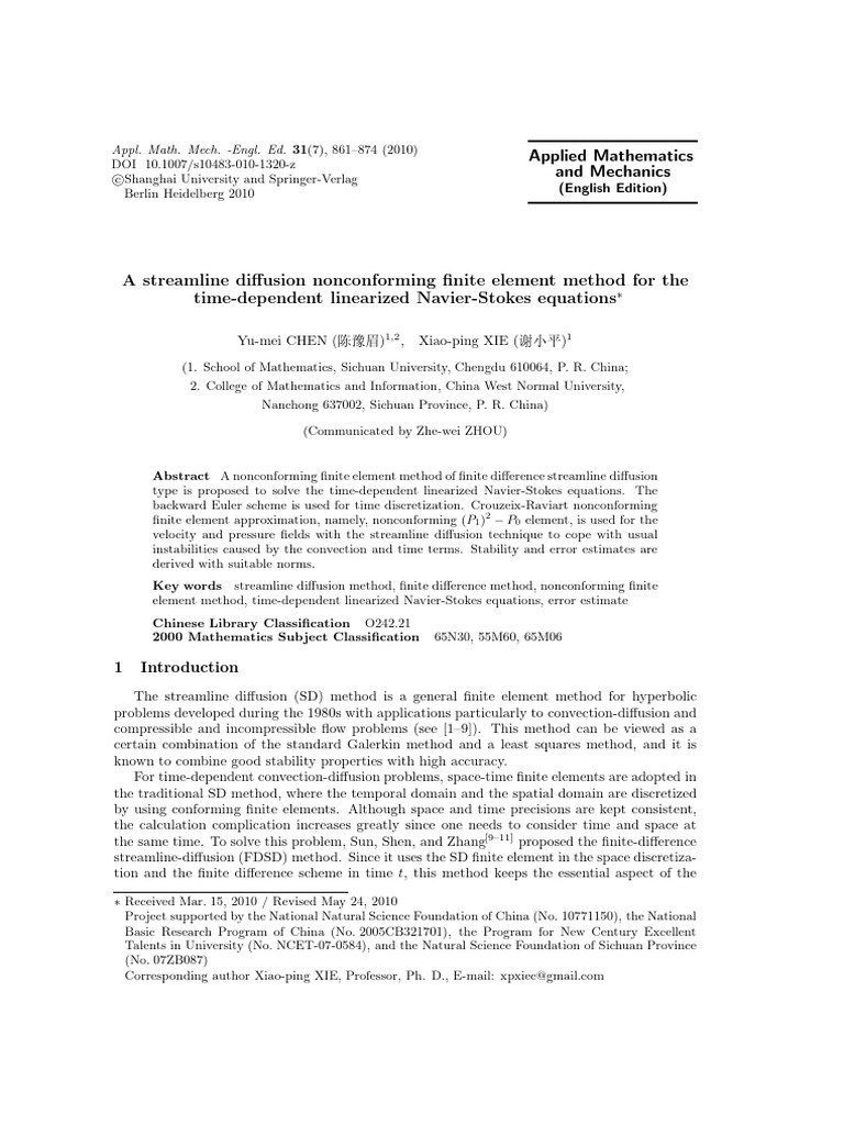 A Streamline Diffusion Nonconforming Finite Element Method for the Time ...