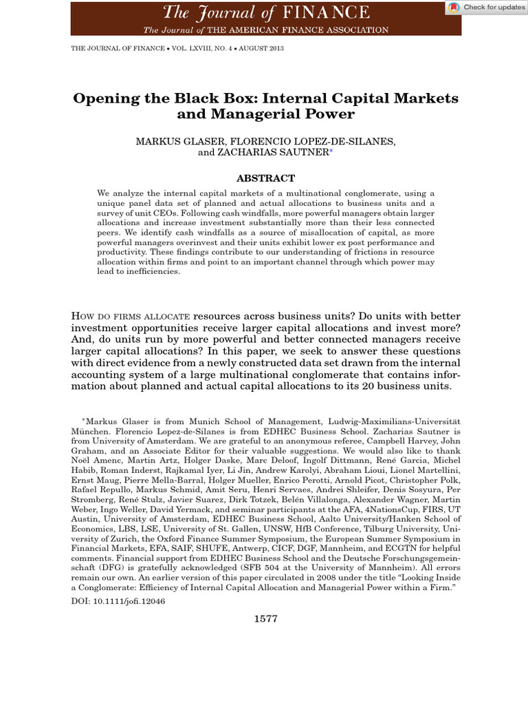 Article- Opening the Black Box- Internal Capital Markets and Managerial ...