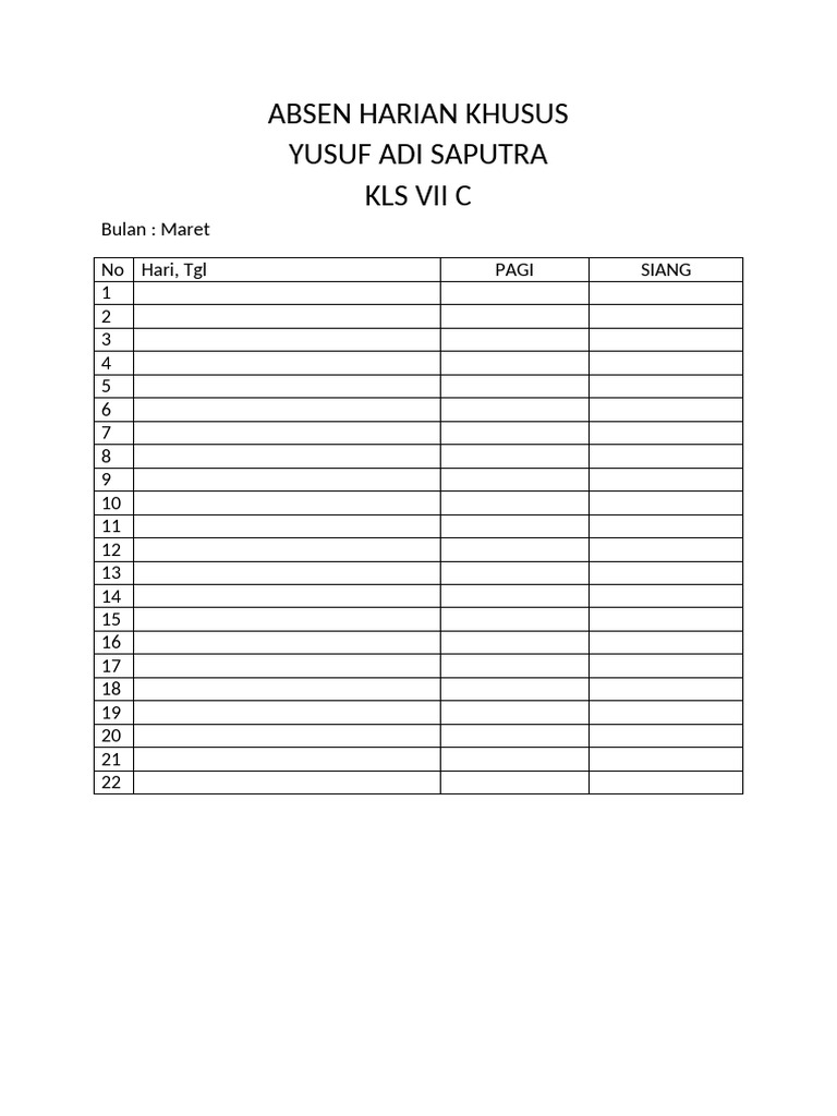 Absen Harian Khusus | PDF