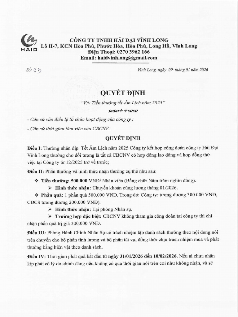 QD - Nghi Tet Am Lich 2025 | PDF
