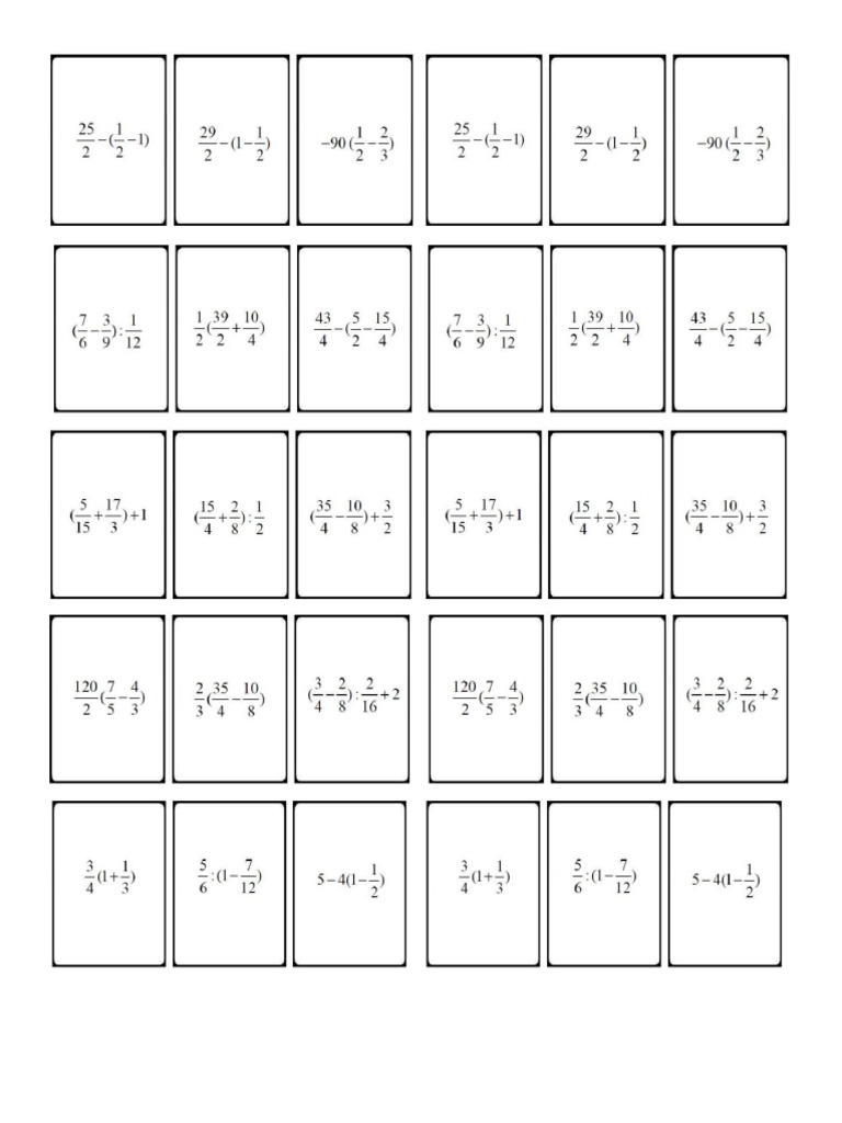 Tarjetas de Fracciones | PDF