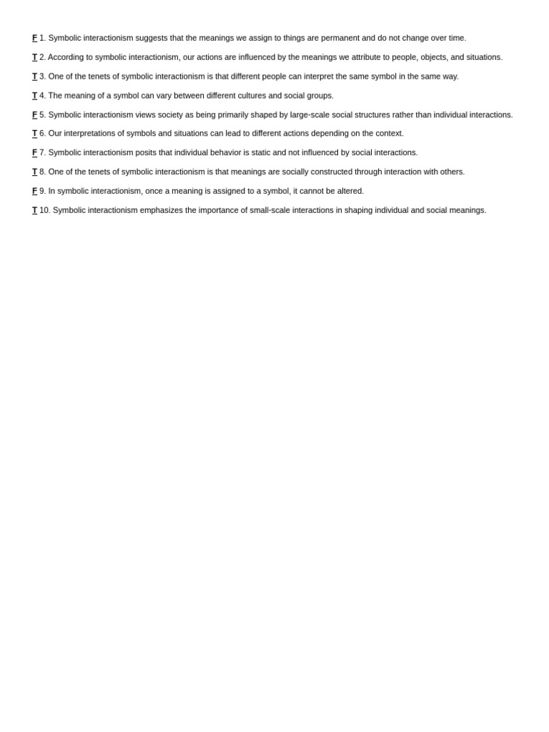 Symbolic Interactionism Quiz | PDF | Society | Symbols