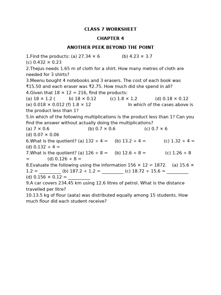 Class 7 CH 4 Worksheet | PDF