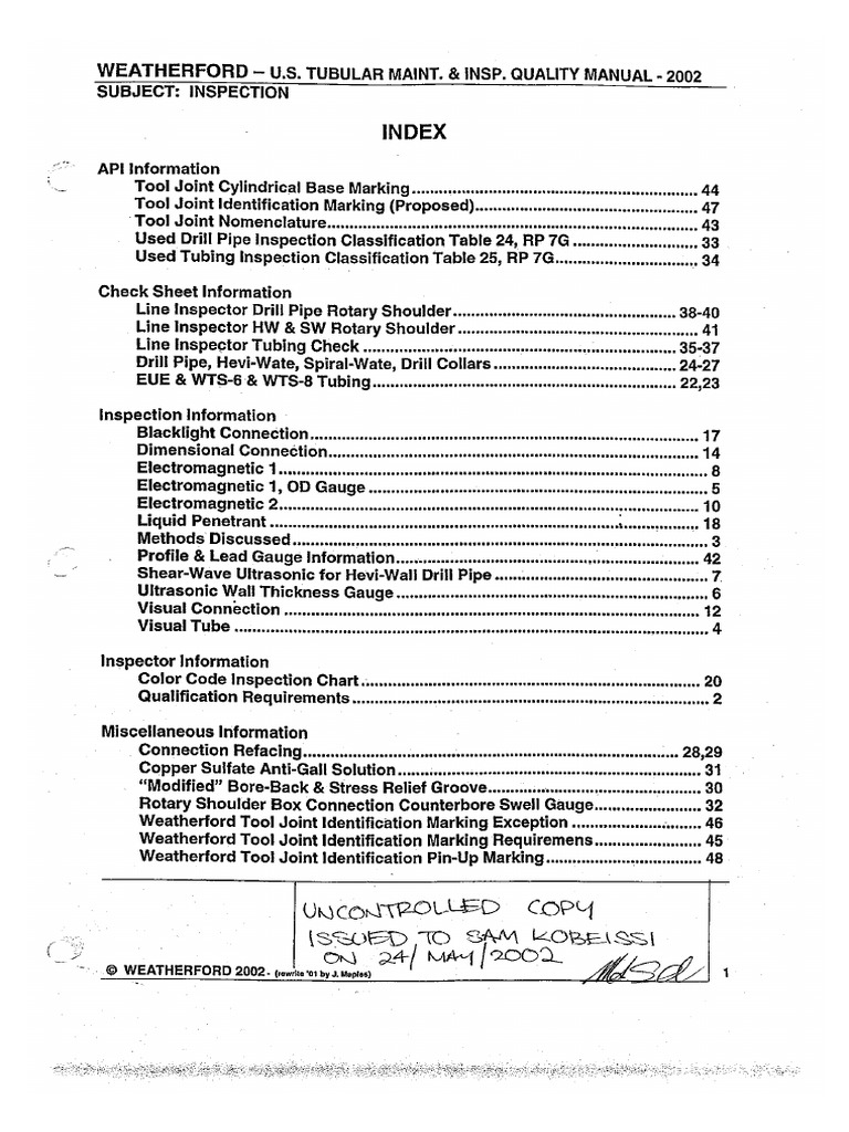 US Tubular Maintenance Manual, Inspection | PDF