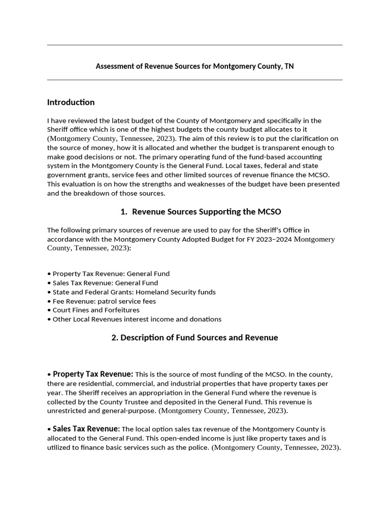 Assessment of Revenue Sources For Montgomery County 2 | PDF | Taxes ...