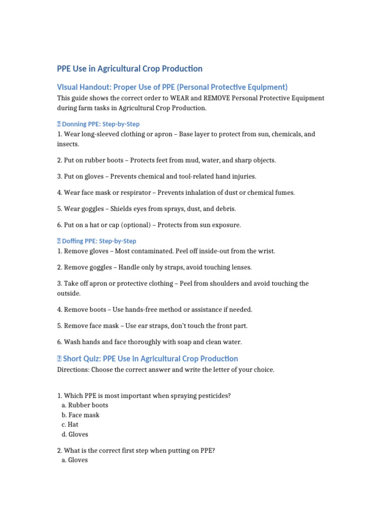 PPE Handout Quiz Roleplay | PDF | Personal Protective Equipment ...