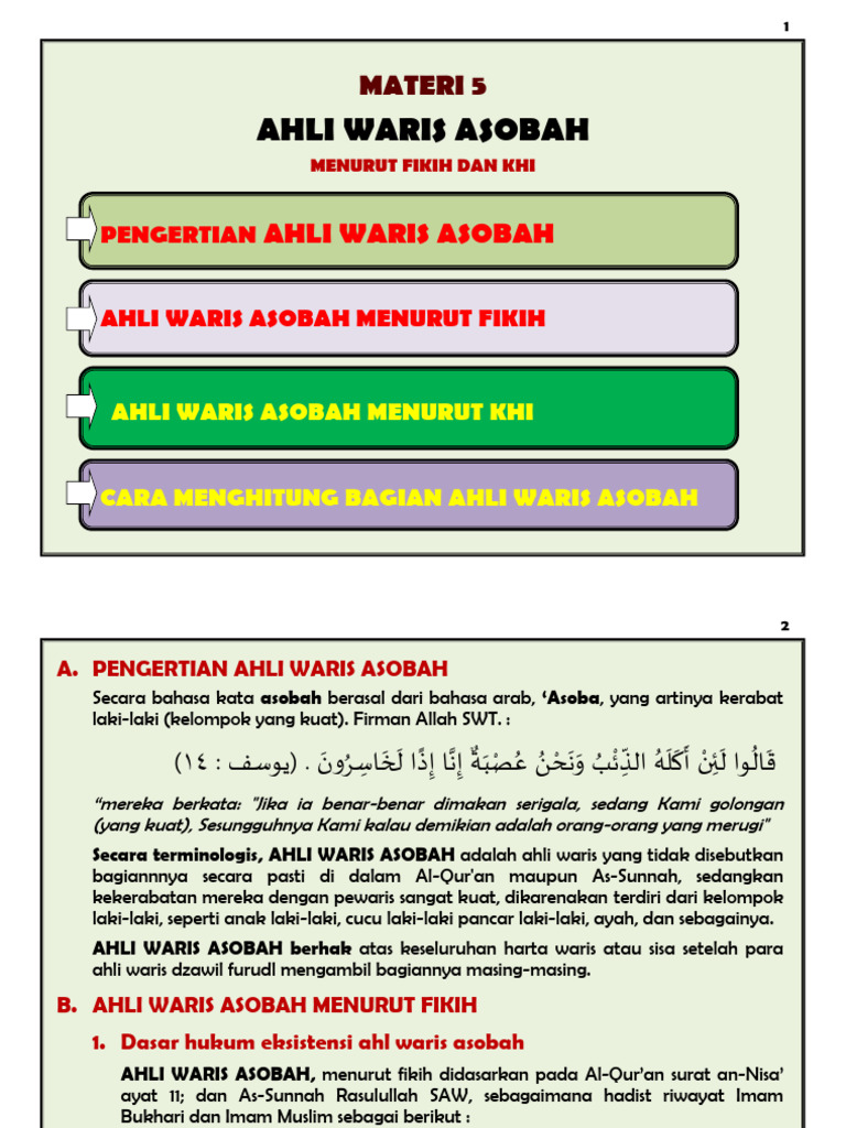 Materi 5 Ahli Waris Ashobah Menurut Fikih Dan Khi | PDF