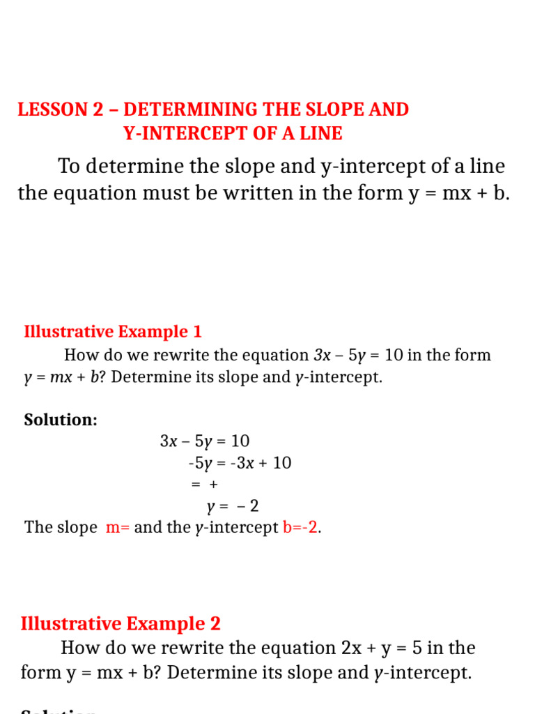 Lesson 2 Determining The Slope y Intercept of Line | PDF