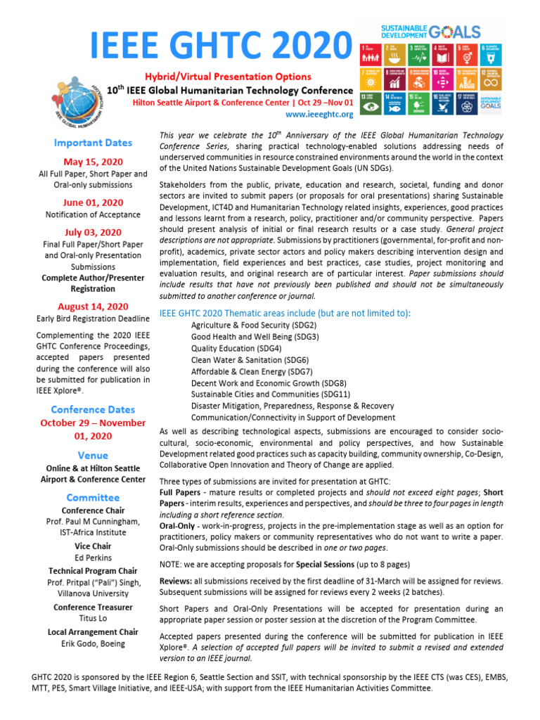 Ieee GHTC 2020 CFP | PDF | Economies | Natural Environment