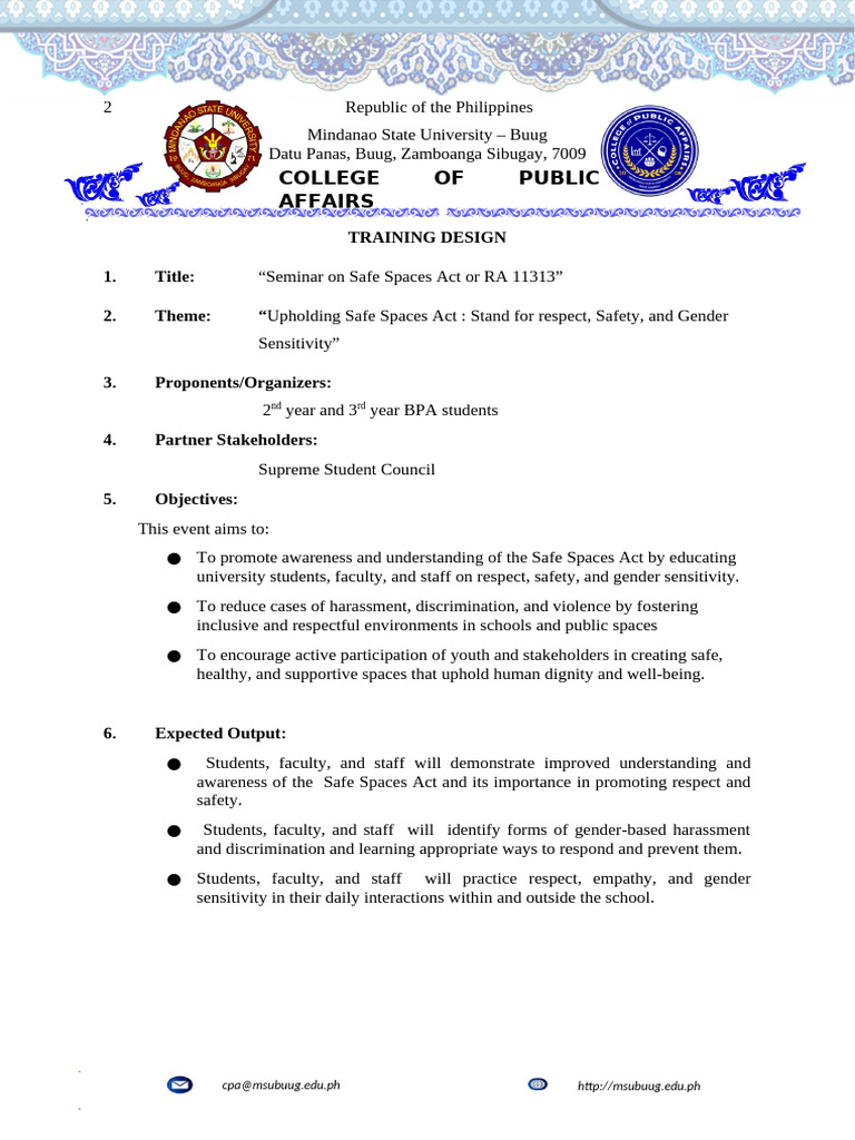 Training Design Safe Spaces Act | PDF | Violence | Gender Equality