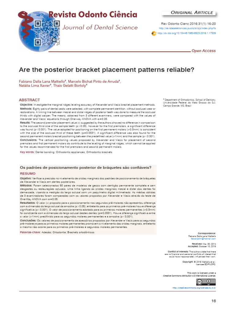 Are The Posterior Bracket Placement Patterns Reliable | PDF | Dentistry ...