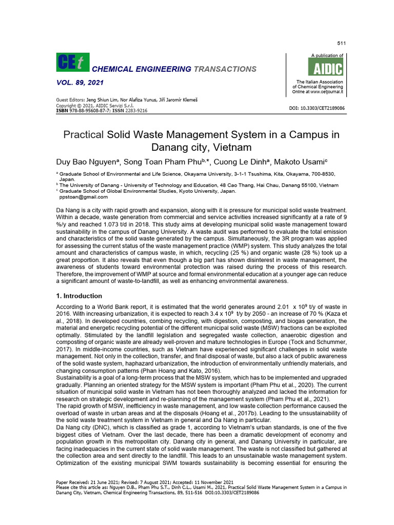 Practical Solid Waste Management System in A Campus in Danang City ...