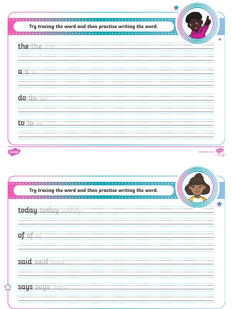 Year 1 Common Exception Words Handwriting Practice Activity Sheets | PDF