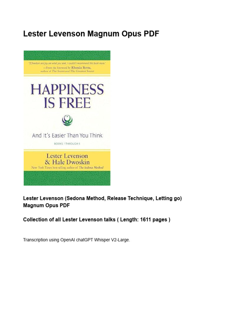 Lester Levenson Biography (1909-1994) by Laura Lucille Sedona Method ...