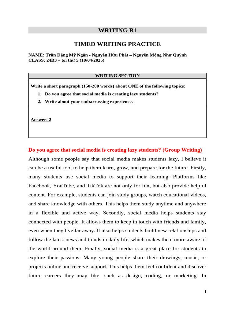 Timed Writing Practice 1 | PDF