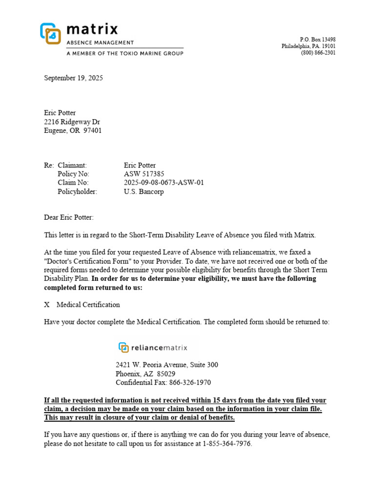 Generic Claims Letter | PDF