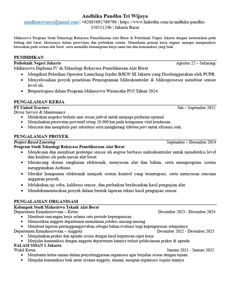 CV ATS - Andhika Pandhu Tri Wijaya | PDF