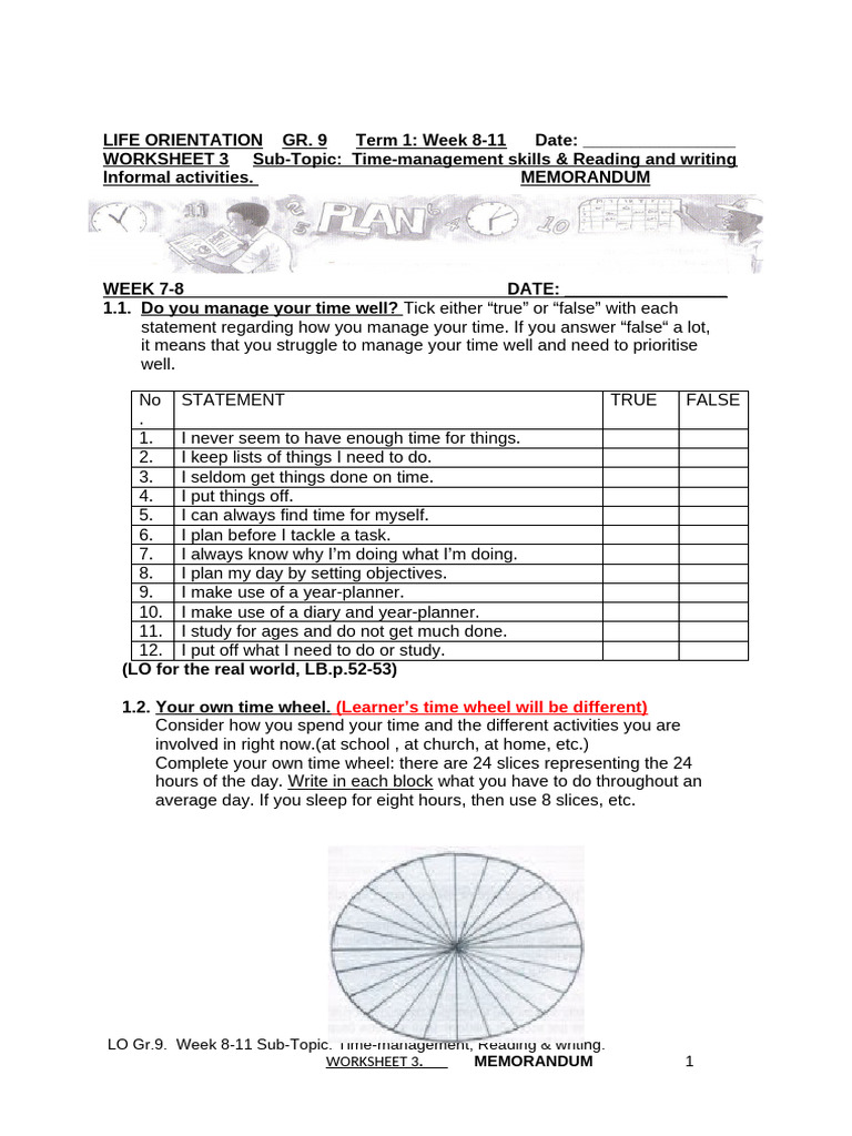 Gr. 9, Term 1, Week 8-11 Memo, Time Management, Reading & Writing | PDF ...
