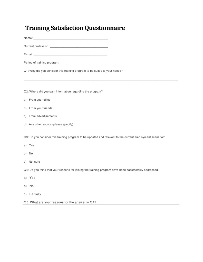 Training Satisfaction Survey Template | PDF | Career & Growth | Business