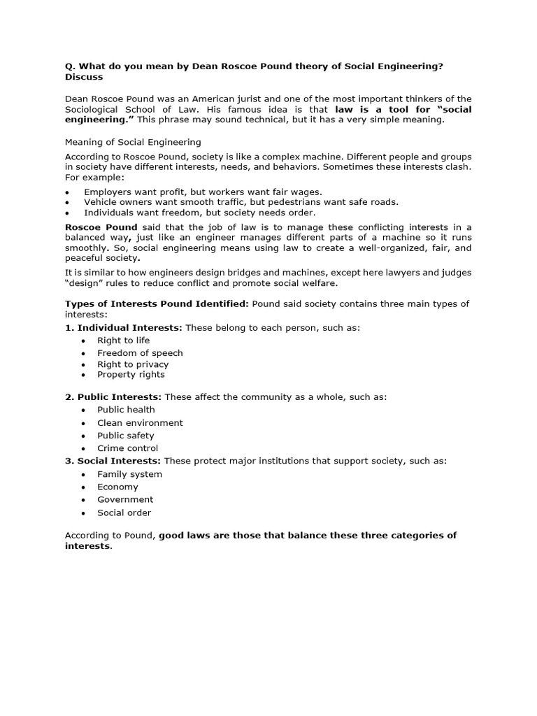 Dean Roscoe Pound Theory of Social Engineering | PDF | Employment | Society