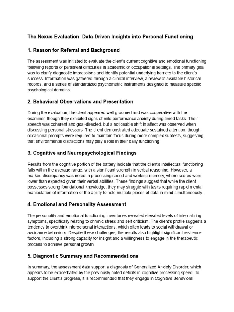 The Nexus Evaluation Data-Driven Insights Into Personal Functioning ...