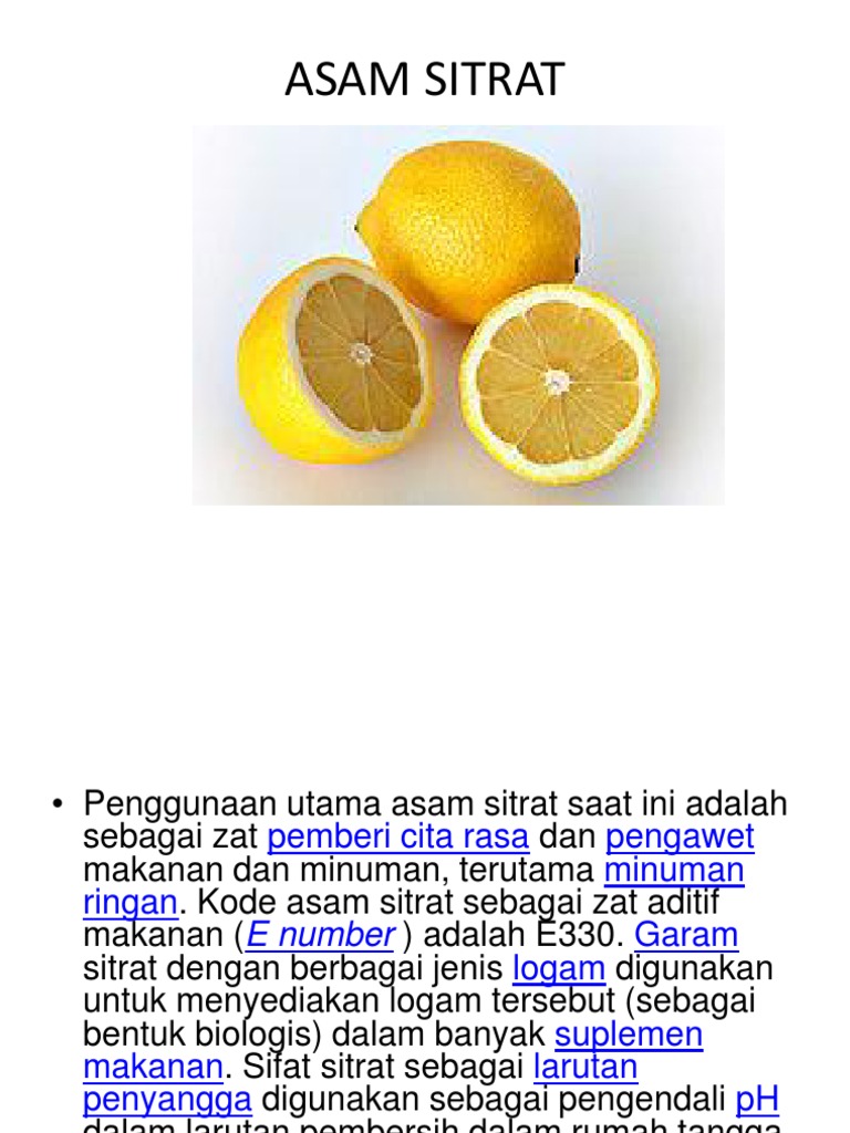 Bahaya dan Manfaat Asam Sitrats | PDF | Memasak, Makanan, & Anggur ...