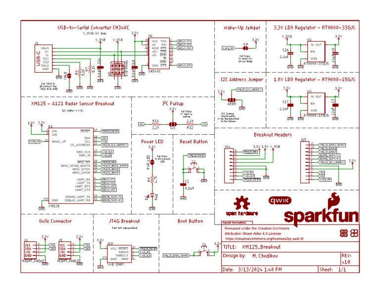 SparkFun Qwiic Pulsed Coherent Radar Sensor Breakout-XM125 Schematic ...