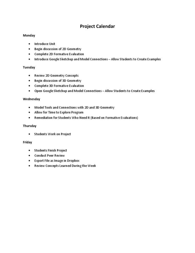 Project Calendar | PDF | Sketch Up