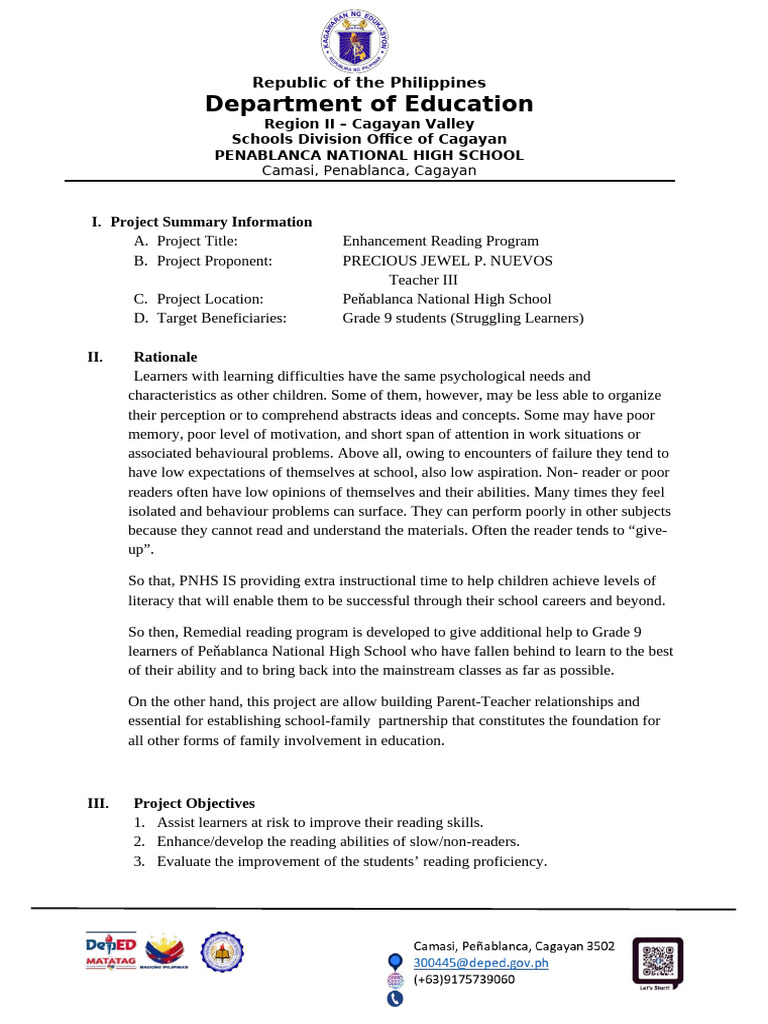 Remedial Reading Proposal | PDF | Learning | Language Education