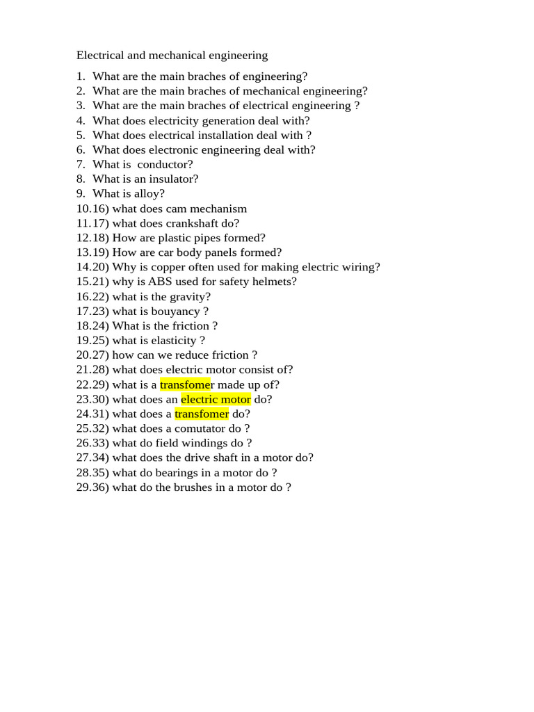 Electrical and Mechanical Engineering | PDF