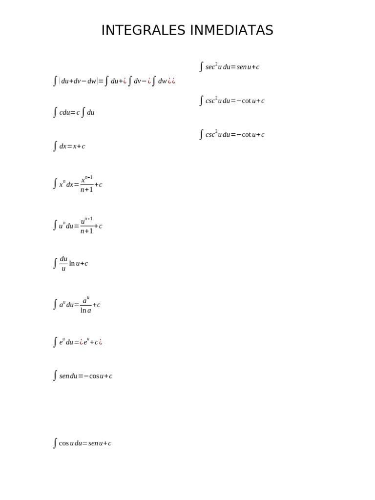 Formulario de Calculo Integral | PDF