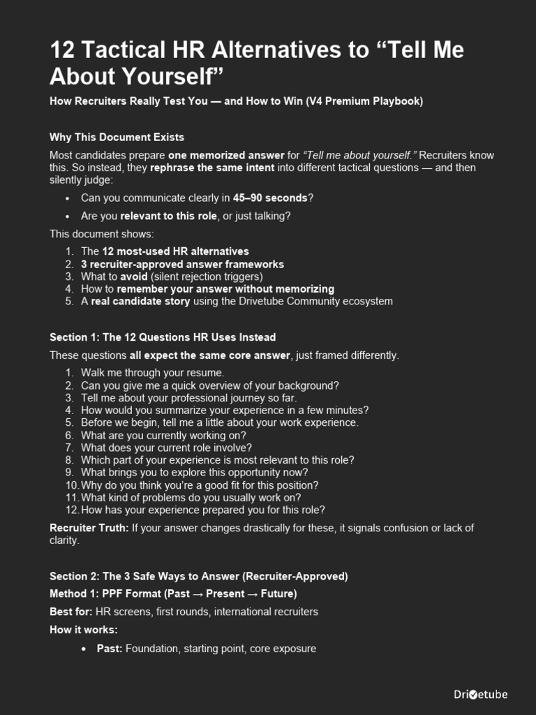 12 Tactical HR Alternatives To Tell Me About Yourself | PDF | Résumé