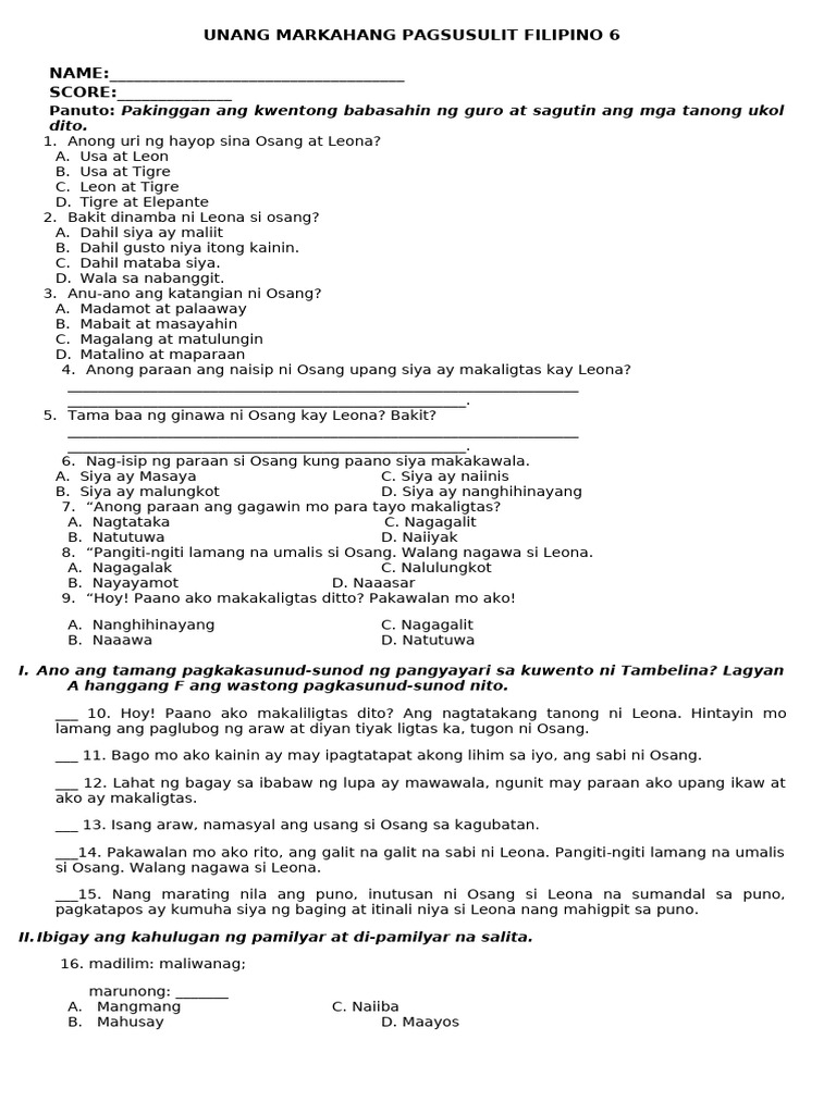 Filipino Periodical Test | PDF